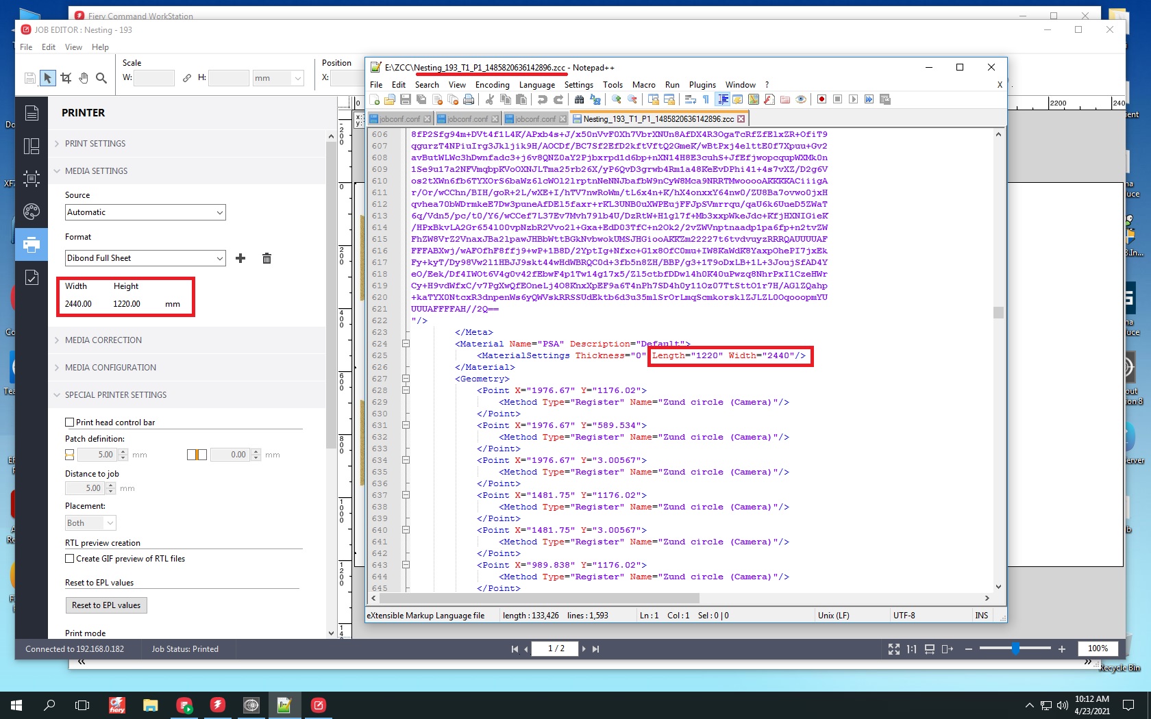 Why does the .ZCC shows full length of media when opened in the Zund ...