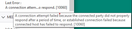 Getting "A connection attempt failed because the connected party did not properly respond