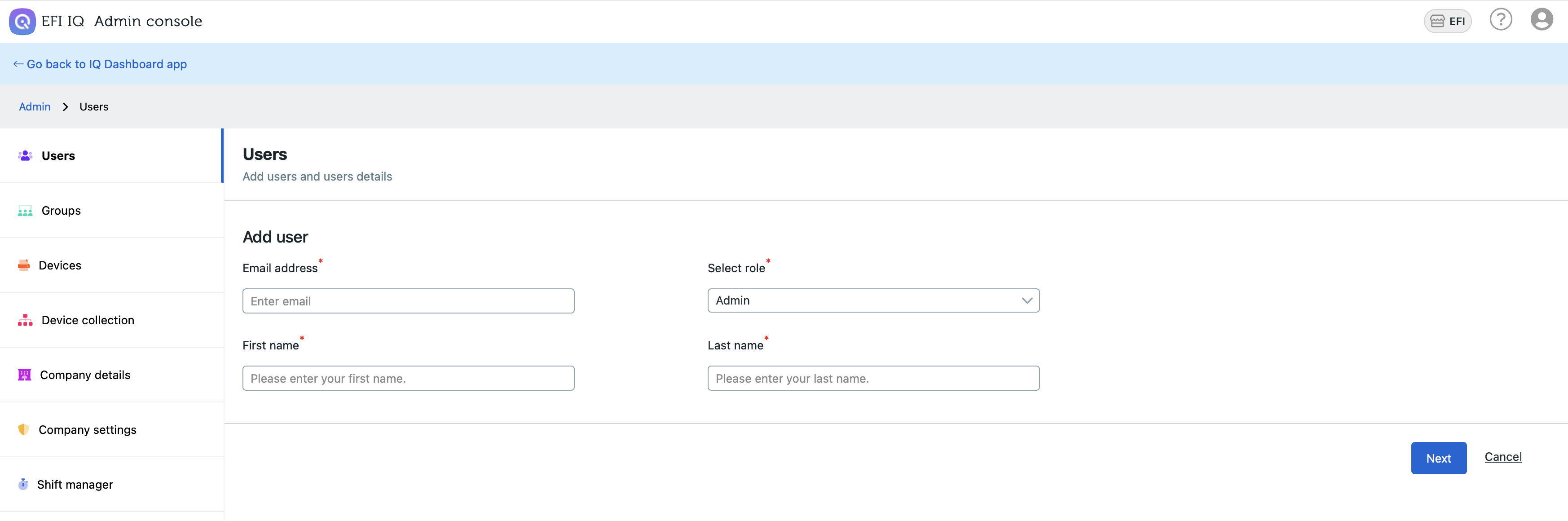 How to add, invite new users to have access to EFI IQ